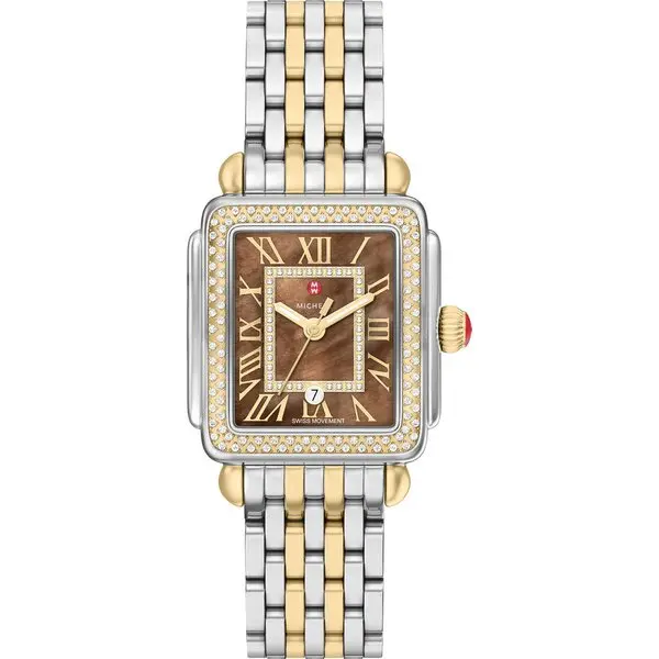 Michele Deco Madison Mid Two-tone 18k Gold Plate Diamond & Mother-of-pearl Bracelet Watch - Two Tone