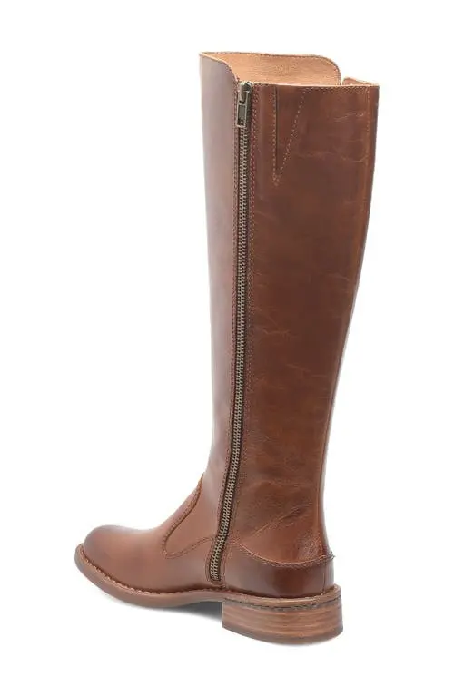 BØRN Campbell Leather Knee High Zip Up Block Heel Boots - Tan Leather
