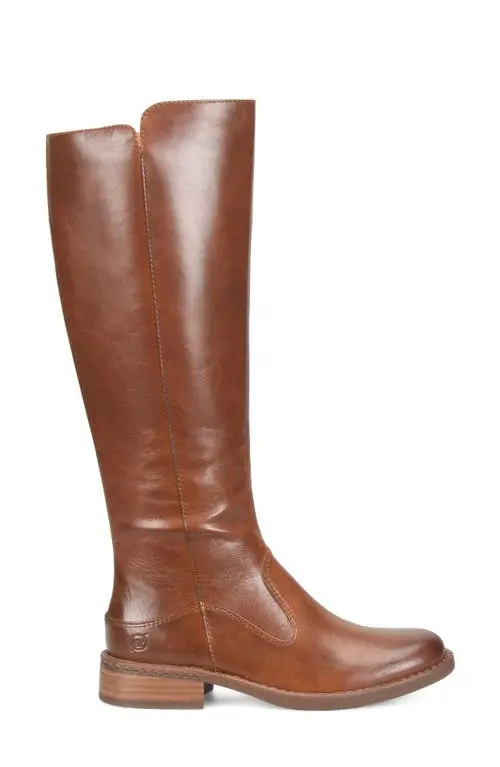 BØRN Campbell Leather Knee High Zip Up Block Heel Boots - Tan Leather