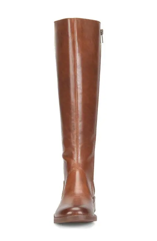 BØRN Campbell Leather Knee High Zip Up Block Heel Boots - Tan Leather
