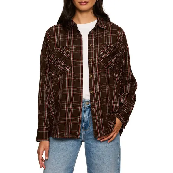 Sanctuary The City Plaid Shirt - Espresso P