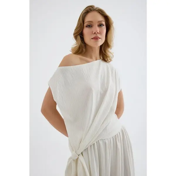 MONLICIA Torina Draped One-shoulder Viscose Top - Ecru