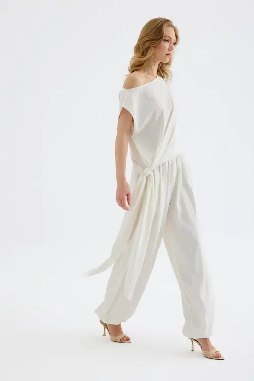 MONLICIA Torina Draped One-shoulder Viscose Top - Ecru