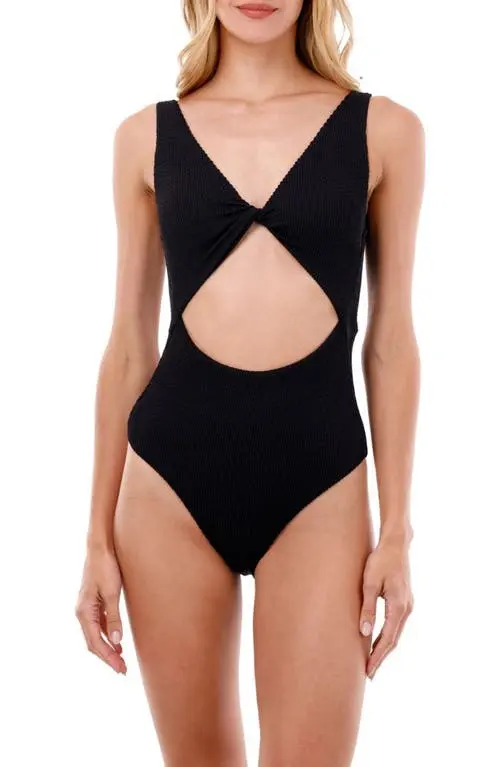 MALAI Twist Front Cutout One-piece Swimsuit - Textured Wave Black