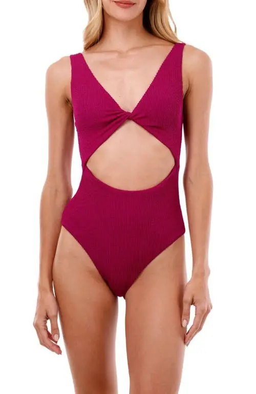 MALAI Twist Front Cutout One-piece Swimsuit - Textured Wave Raspberry