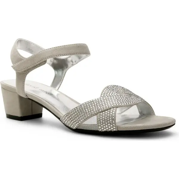 DAVID TATE Rona Embellished Block Heel Sandal - Silver Suede