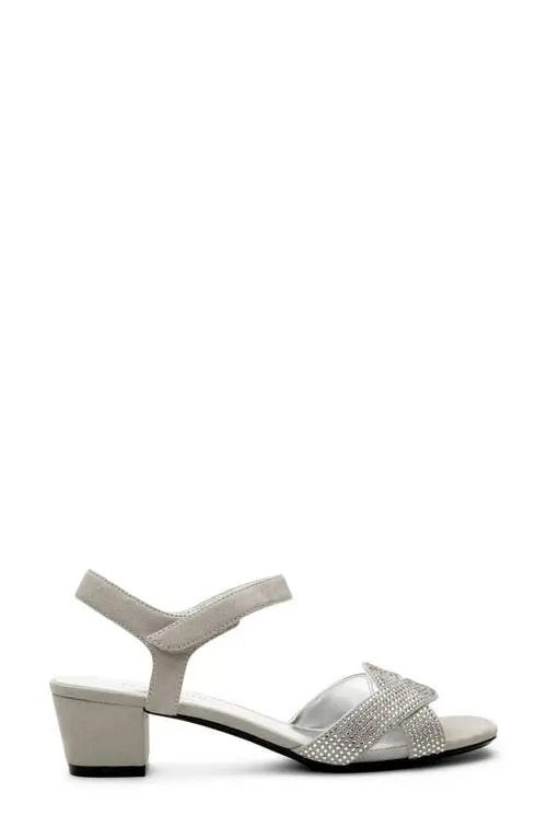DAVID TATE Rona Embellished Block Heel Sandal - Silver Suede