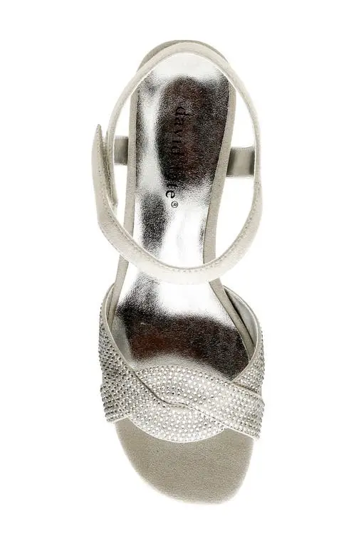 DAVID TATE Rona Embellished Block Heel Sandal - Silver Suede