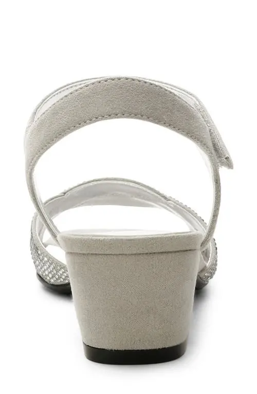 DAVID TATE Rona Embellished Block Heel Sandal - Silver Suede
