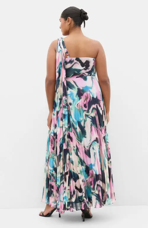 City Chic Eloura One-shoulder Pleated Maxi Dress