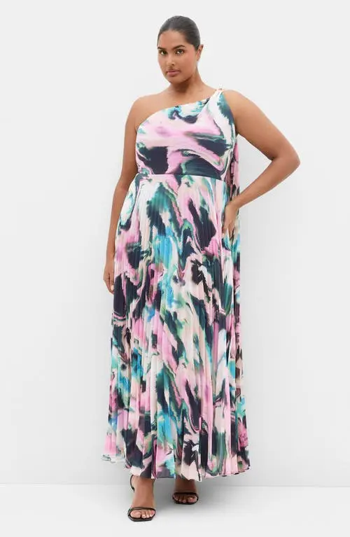 City Chic Eloura One-shoulder Pleated Maxi Dress