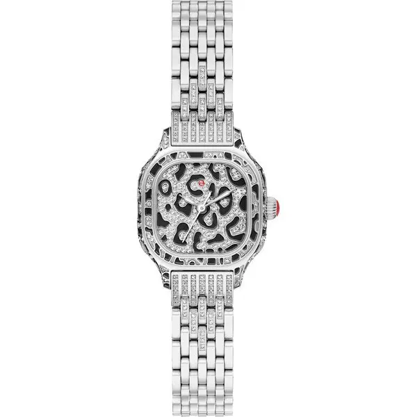 Michele Mini Meggie Diamond Leopard Dial Bracelet Watch