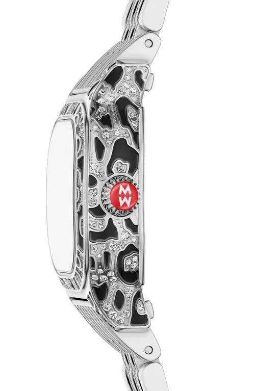 Michele Mini Meggie Diamond Leopard Dial Bracelet Watch