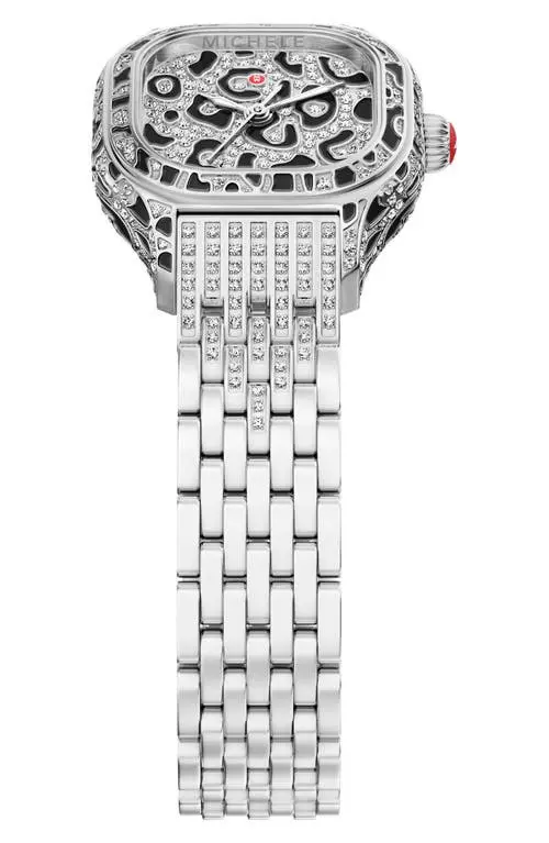Michele Mini Meggie Diamond Leopard Dial Bracelet Watch