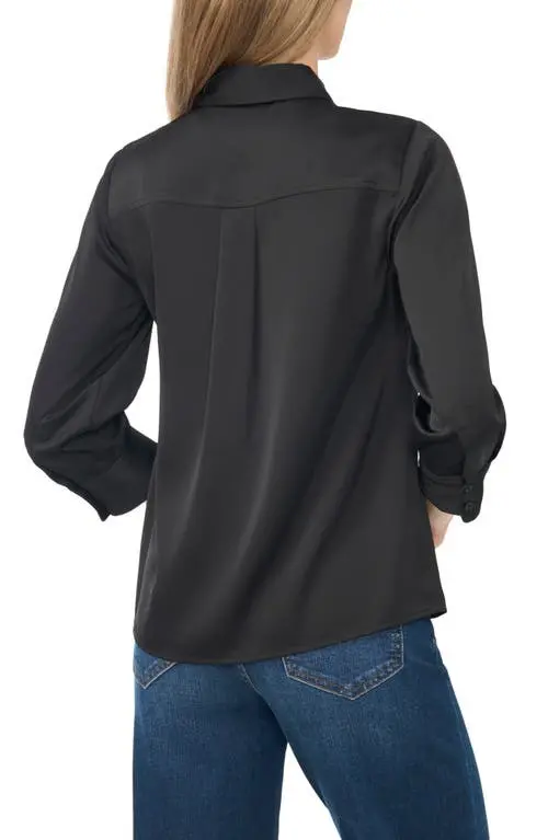 CECE DUPRAZ Button Front Satin Shirt - Rich Black