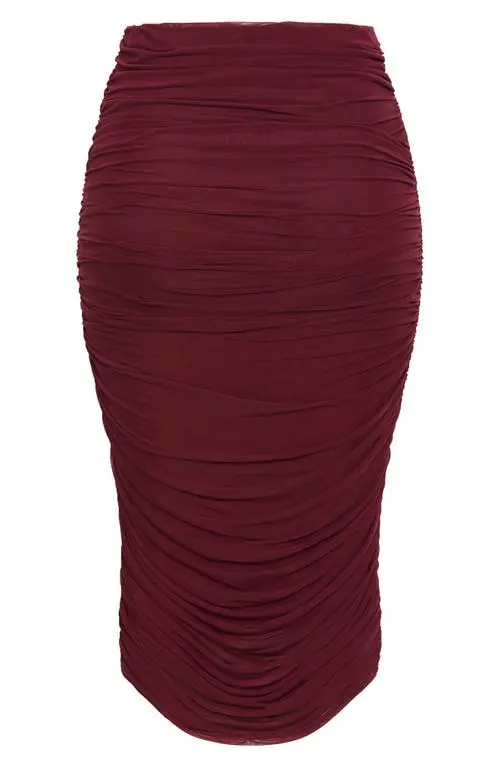City Chic Anastasia Ruched Midi Skirt - Choc Cherry