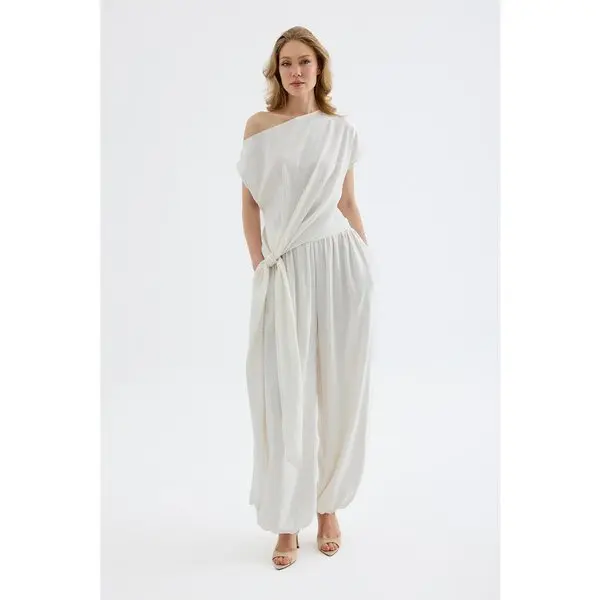 MONLICIA Velora Draped Viscose Balloon Pants - Ecru