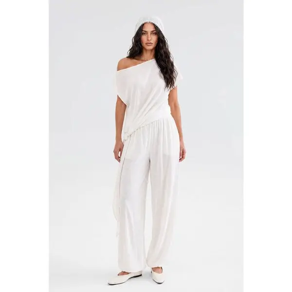 MONLICIA Velora Draped Viscose Balloon Pants - Ecru