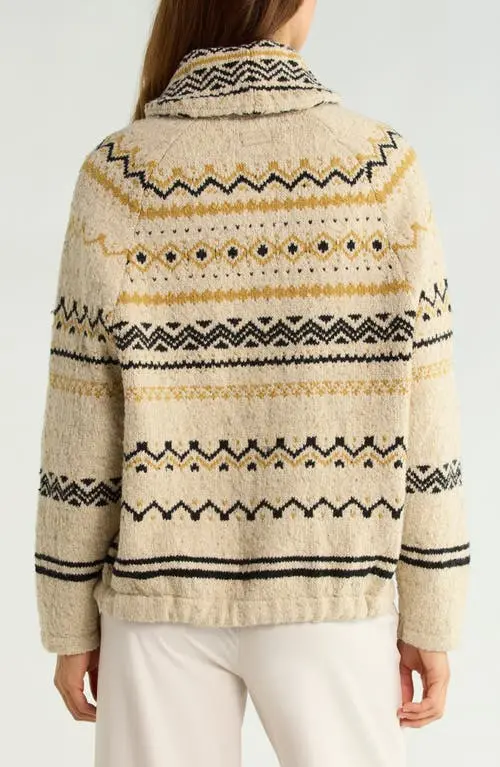 Prana Fair Isle Shawl Collar Cardigan - Stone