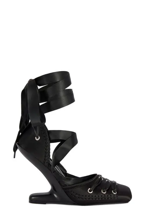 AZALEA WANG Pirouette Lace Up Wedge Sandal - Black