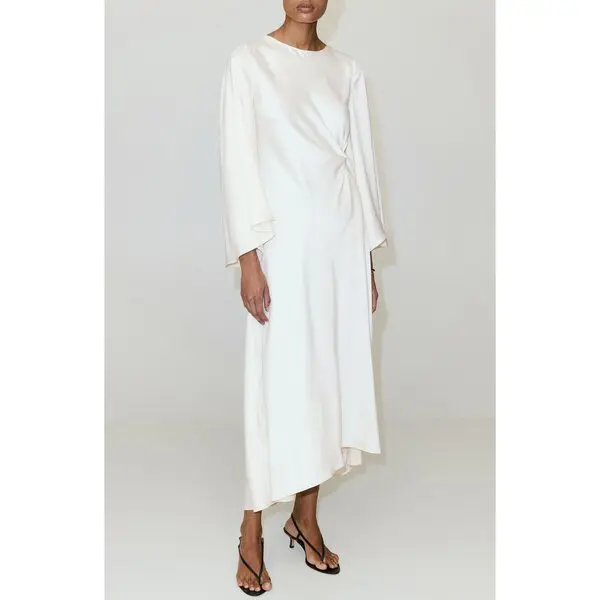 Mango Ruched Satin Midi Dress