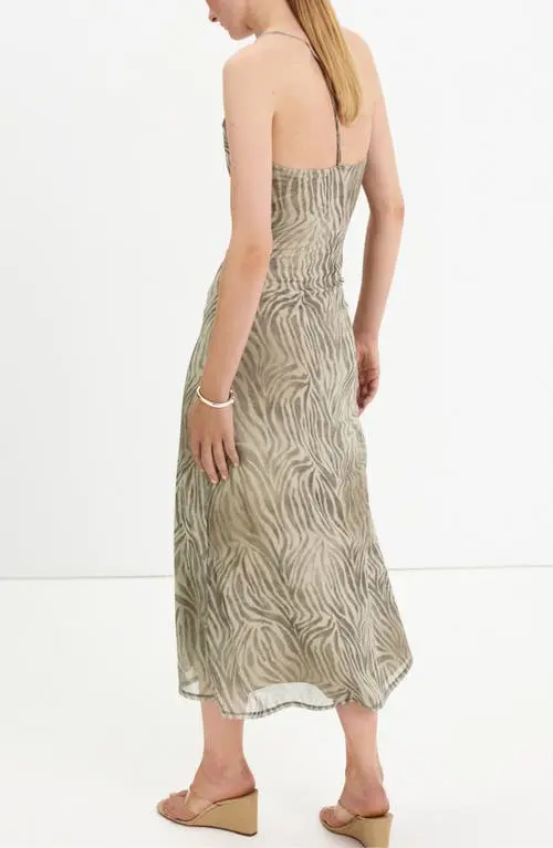 Mango Zebra Print Cowl Neck Midi Dress