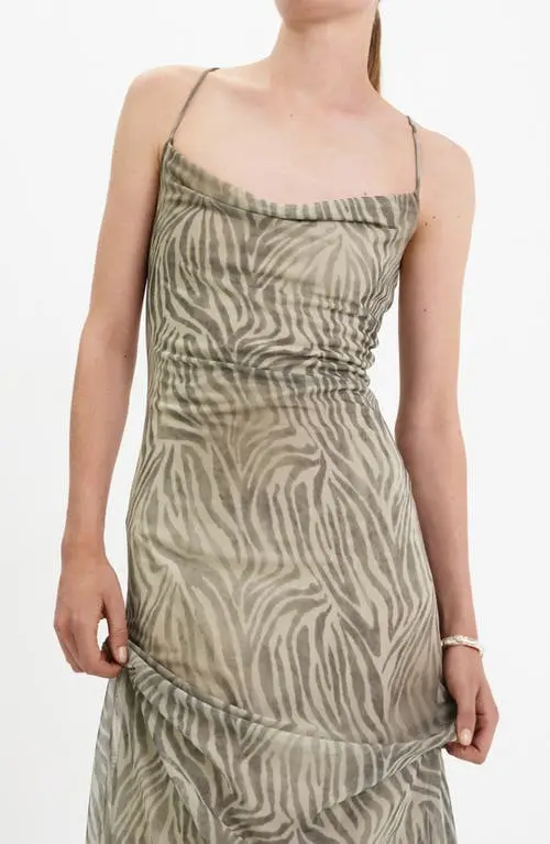 Mango Zebra Print Cowl Neck Midi Dress