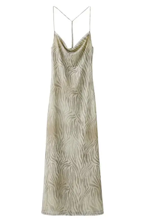 Mango Zebra Print Cowl Neck Midi Dress