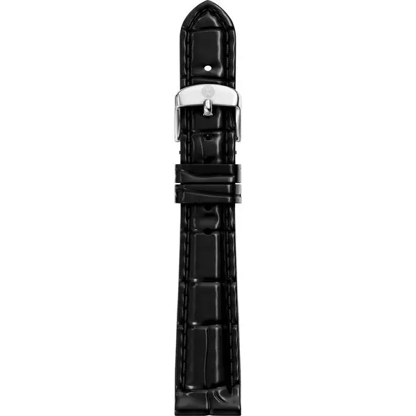 Michele Croc Embossed Leather Watchband - Black