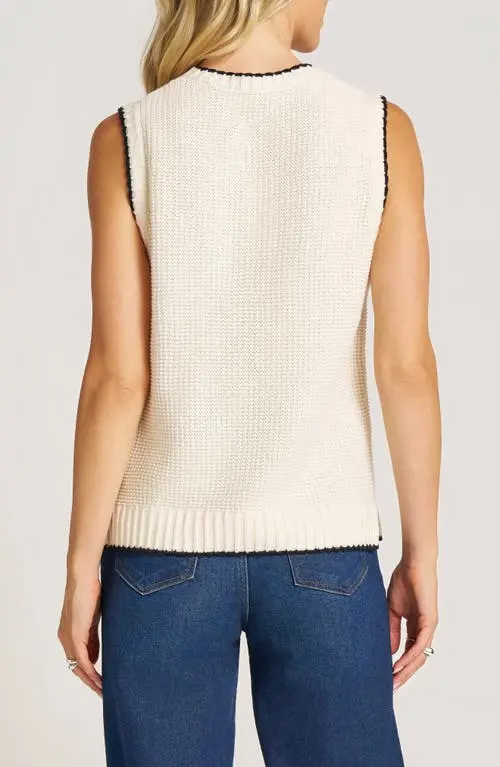 Matty M. Elm Crewneck Cotton Sweater Vest - Ivory/blac