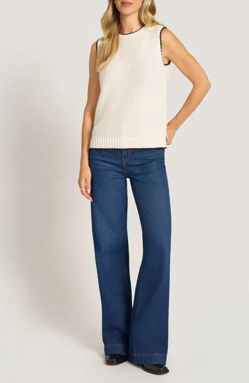 Matty M. Elm Crewneck Cotton Sweater Vest - Ivory/blac