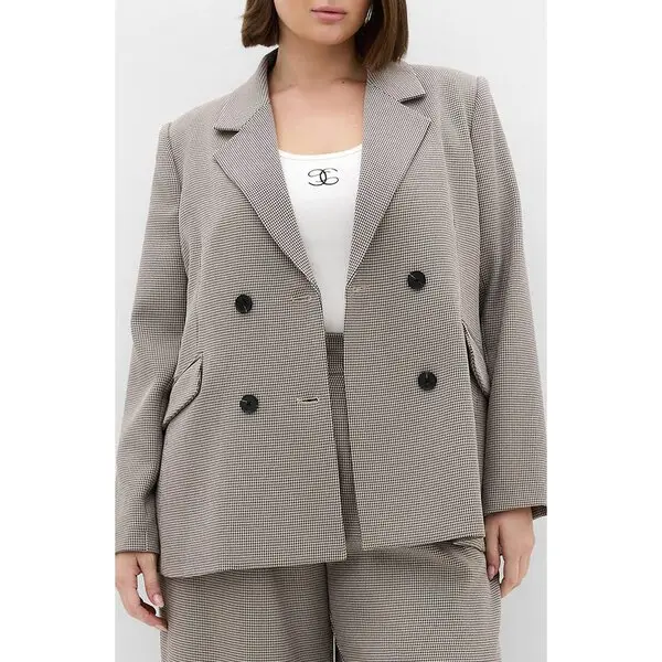 City Chic Hailey Checked Double Breasted Jacket