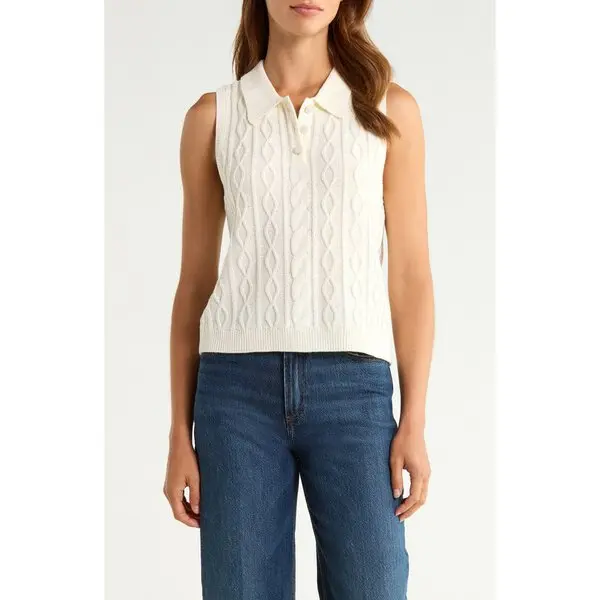 CECE DUPRAZ Cable Collar Sweater Vest - New Ivory