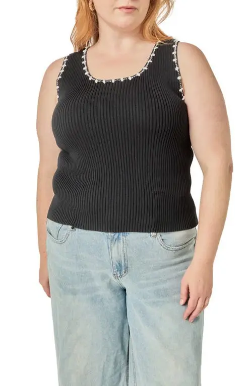 English Factory Crochet Trim Ribbed Sleeveless Top