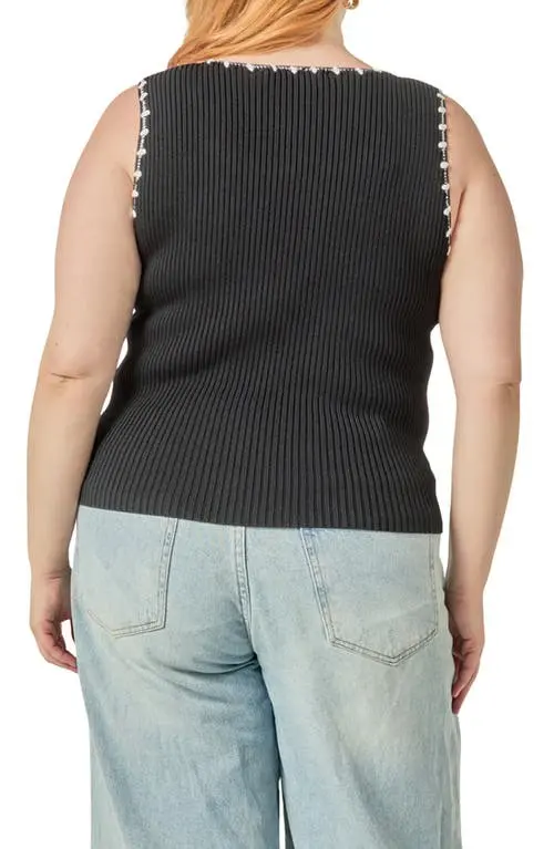 English Factory Crochet Trim Ribbed Sleeveless Top