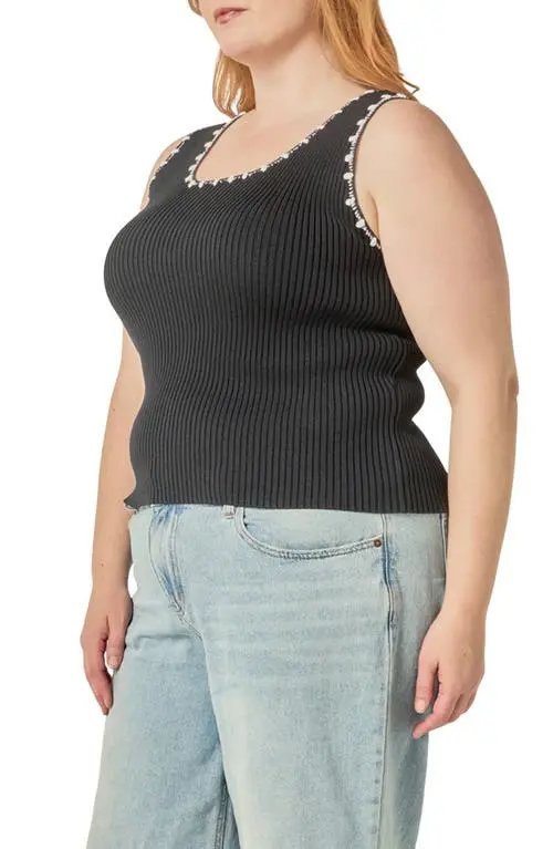 English Factory Crochet Trim Ribbed Sleeveless Top