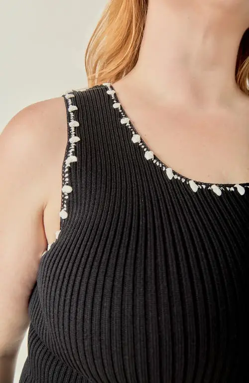 English Factory Crochet Trim Ribbed Sleeveless Top
