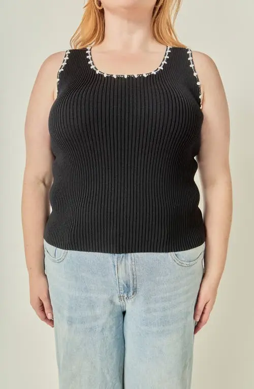 English Factory Crochet Trim Ribbed Sleeveless Top