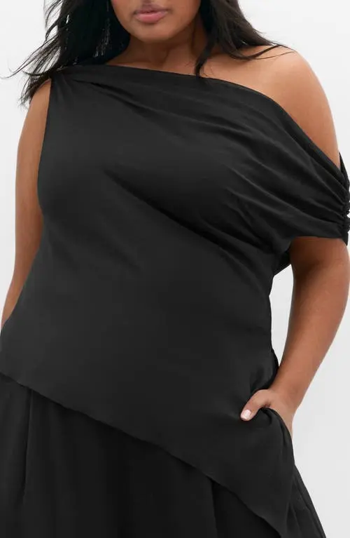 City Chic Skyla Asymmetric One-shoulder Top - Black