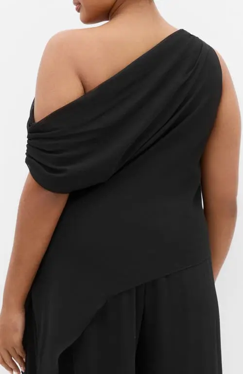 City Chic Skyla Asymmetric One-shoulder Top - Black