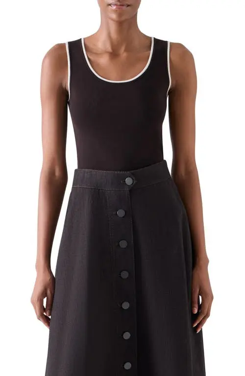 Akris Tipped Merino Wool Sweater Tank - Espresso-cream