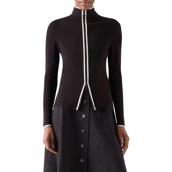 Akris Tipped Wool Zip Cardigan