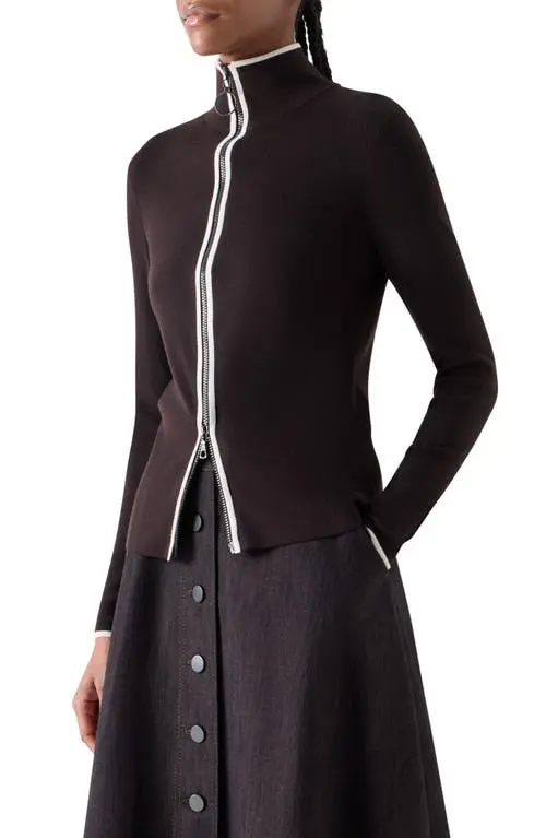 Akris Tipped Wool Zip Cardigan