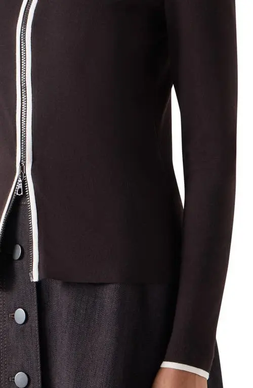 Akris Tipped Wool Zip Cardigan