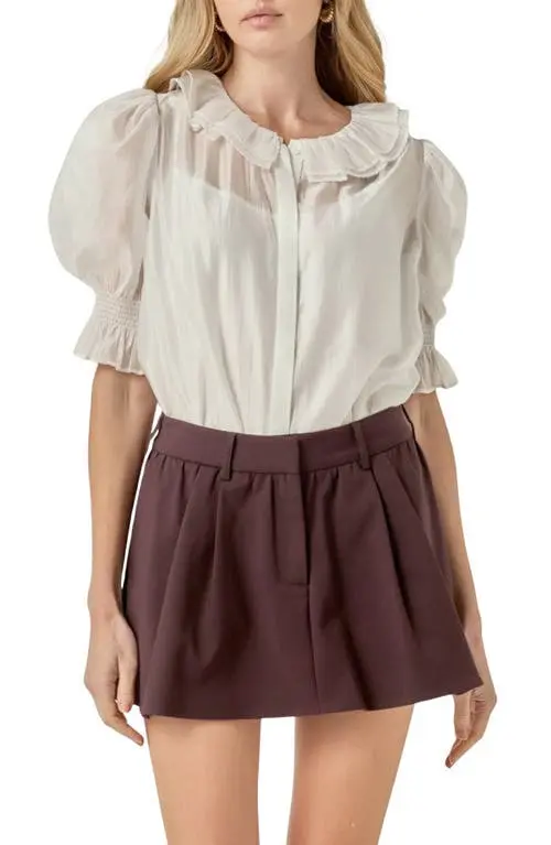 English Factory Ruffled Organza Puff Sleeve Top - White