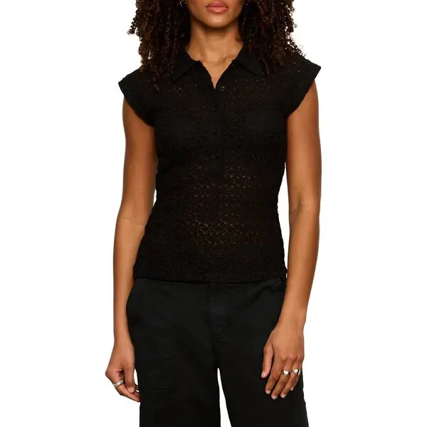 Sanctuary Lace Collar Shirt - Black
