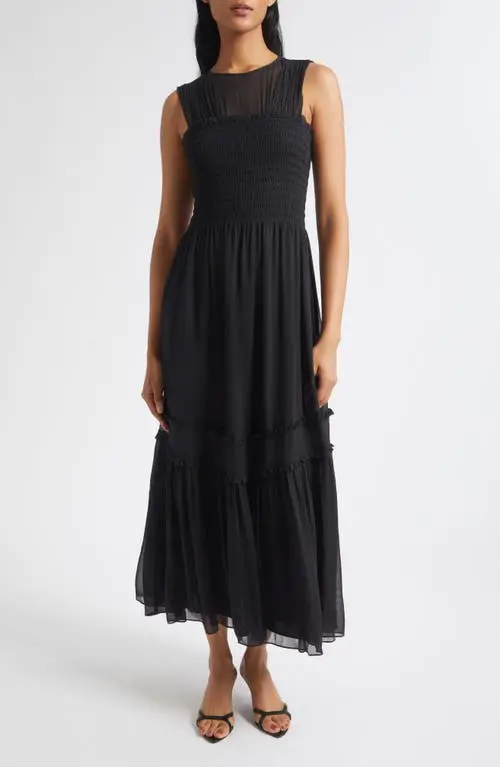 Ramy Brook Mila Smocked Silk Midi Dress