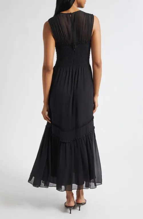 Ramy Brook Mila Smocked Silk Midi Dress