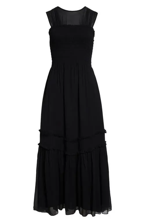 Ramy Brook Mila Smocked Silk Midi Dress