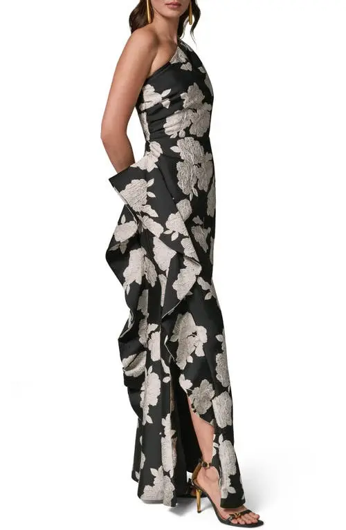 Donna Karan New York Floral Embroidery One-shoulder Gown